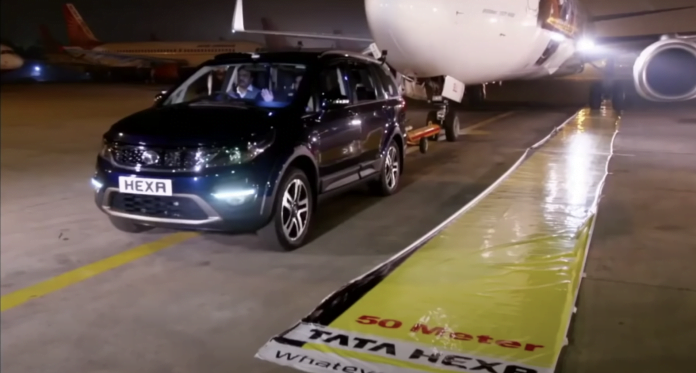 Check Out The Tata Hexa Literally Pulling A Boeing 737 Aircraft!