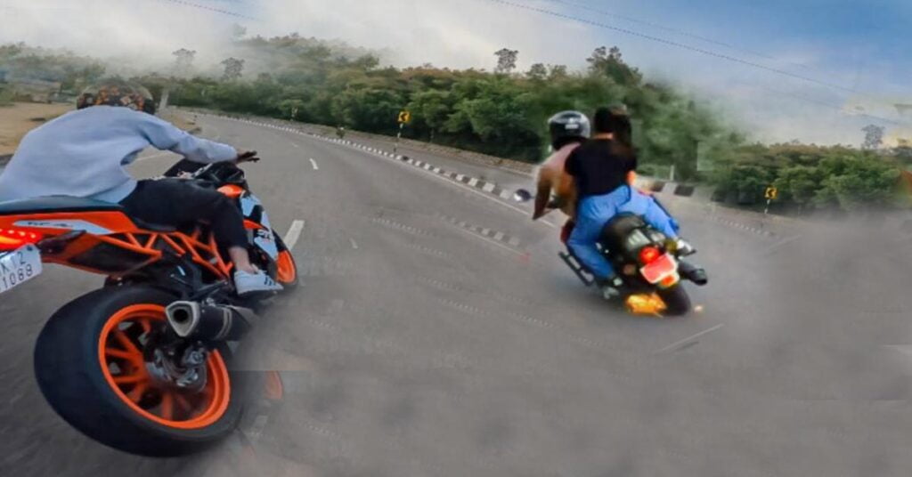 RE Bullet Rider with Lady Pillion Races on Public Roads » Car Blog India
