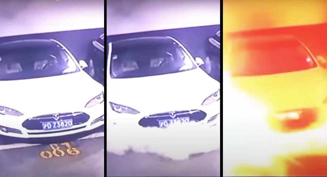 Watch A Parked Tesla EV Catch Fire