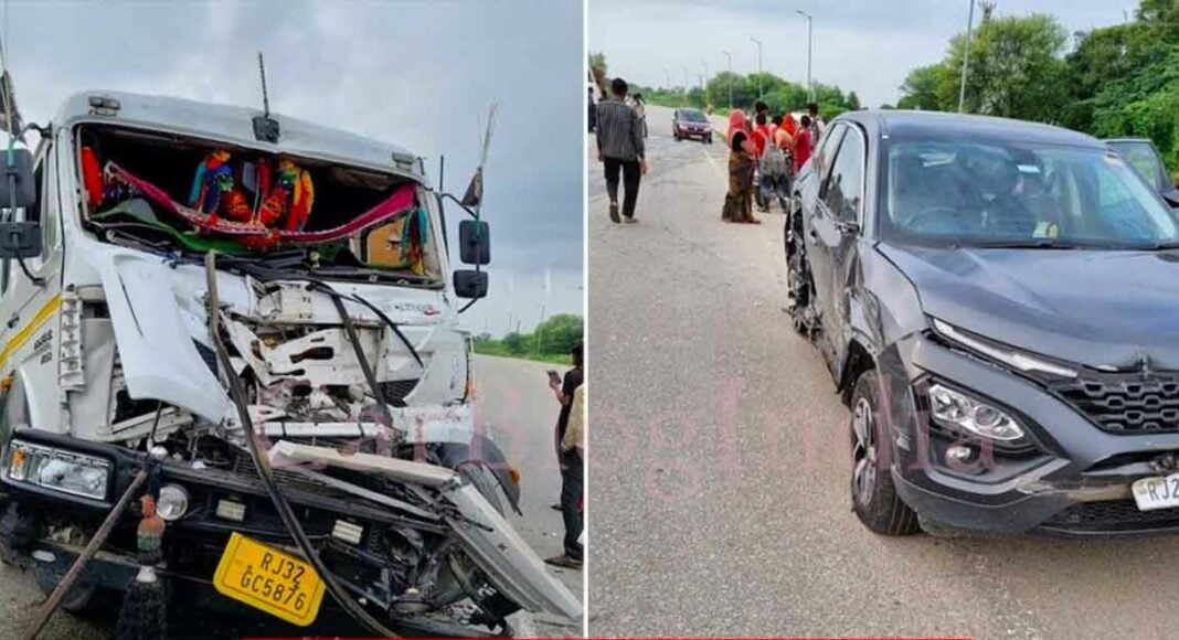 Tata Harrier Sandwiched Between Two Trucks, Keeps All SAFE