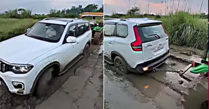 Mahindra Scorpio N 4×4 Royally Stuck in Slush, Tractor Tows it Out ...