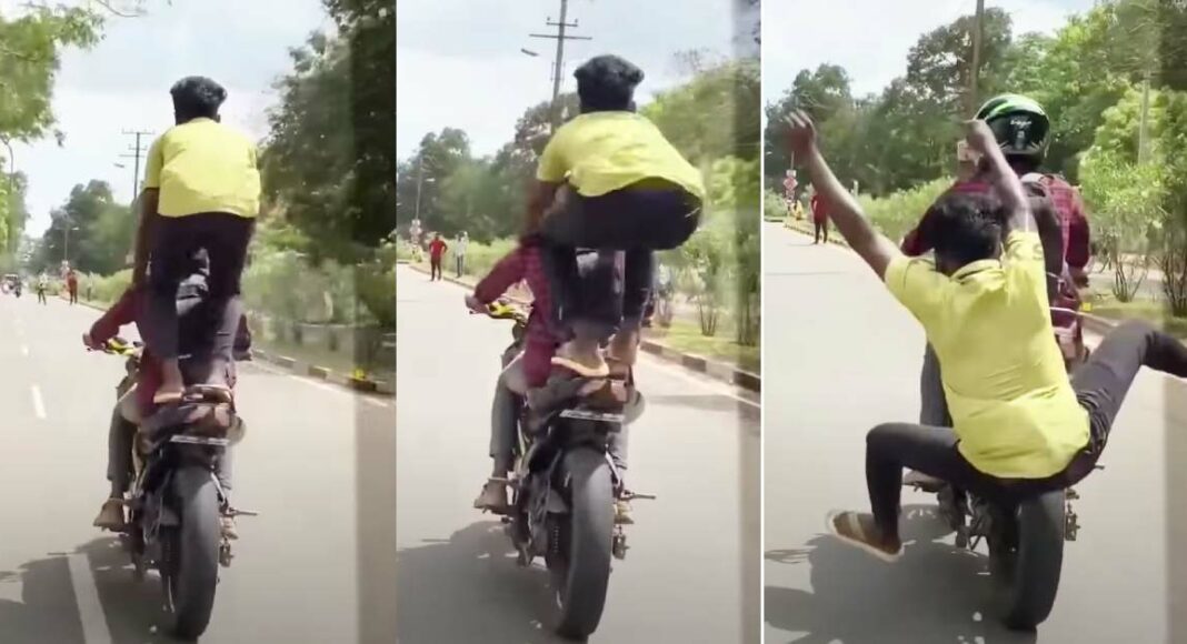 Pillion Shows Off Bike Stunts on Bajaj Pulsar, Falls!