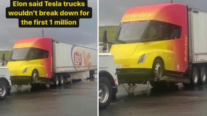 Tesla Semi Ev Truck Breaks Down Gets Pulled By Diesel Truck Car Blog