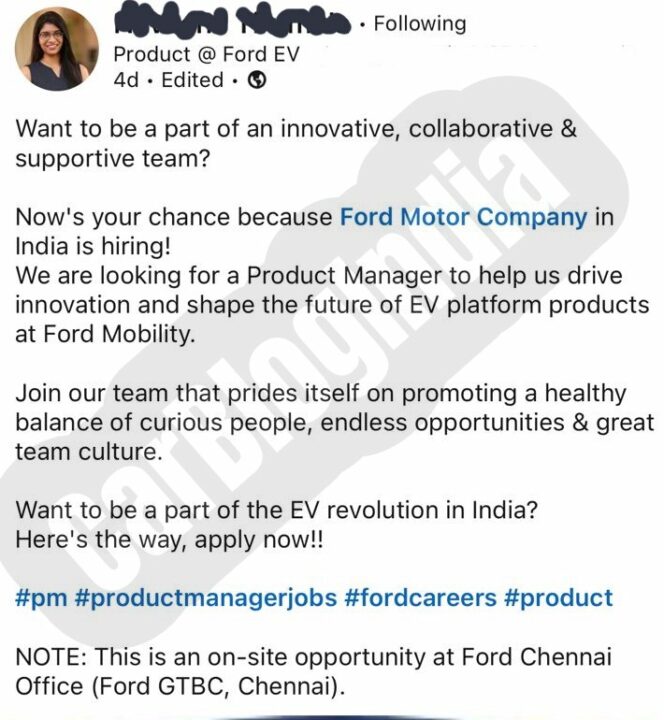 BREAKING! Ford Starts Hiring for its ‘EV Revolution in India’ » Car ...