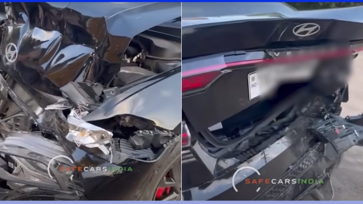 Hyundai Verna Crushed Between Truck and Pickup - All Passengers Safe