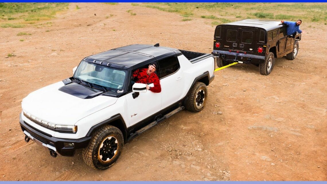 Watch Hummer EV vs OG Hummer H1 in Classic Tug of War Match