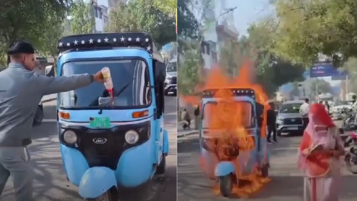 Electric Rickshaw Driver Sets EV on Fire Over Range Issues